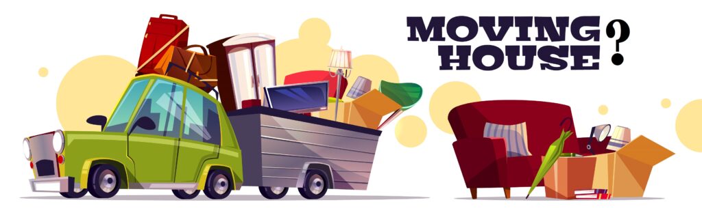 Moving house on car cartoon vector concept - Siachen